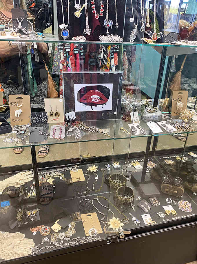 Glass cases protecting the good stuff, because not all jewelry deserves to be tossed in a bin.