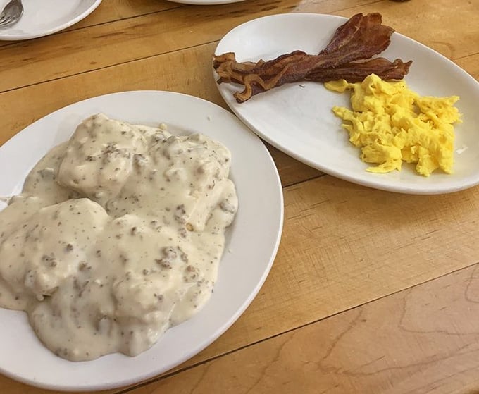 Biscuits drowning in gravy alongside bacon and eggs: this is what Saturday mornings were invented for, folks.