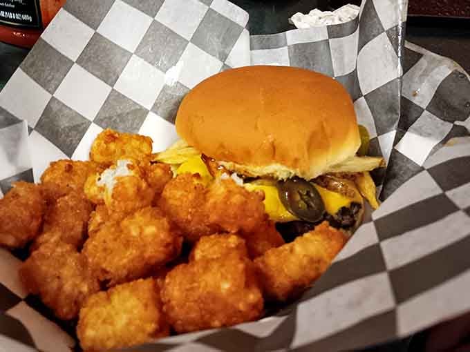 That cheeseburger and tater tots combo looks like comfort food decided to throw itself a party.