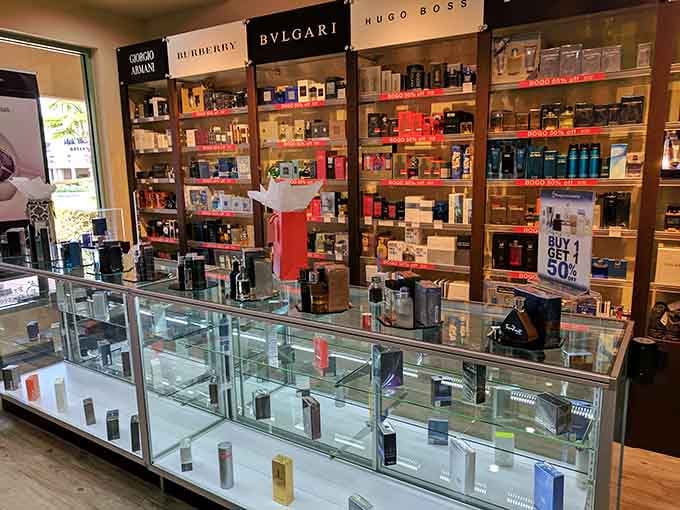 Designer fragrances lined up like soldiers, ready to make you smell expensive without the expensive part.