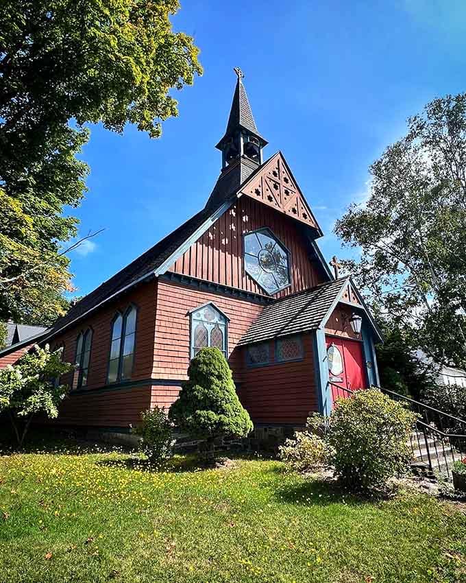 This charming wooden church looks like it wandered out of a storybook and decided the Adirondacks were worth staying for.