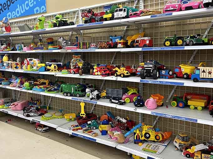 Toy cars lined up like a miniature traffic jam, each one ready to zoom into a child's imagination again.