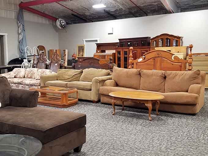 Couches, tables, and bedroom sets waiting for someone to love them again in their forever home.