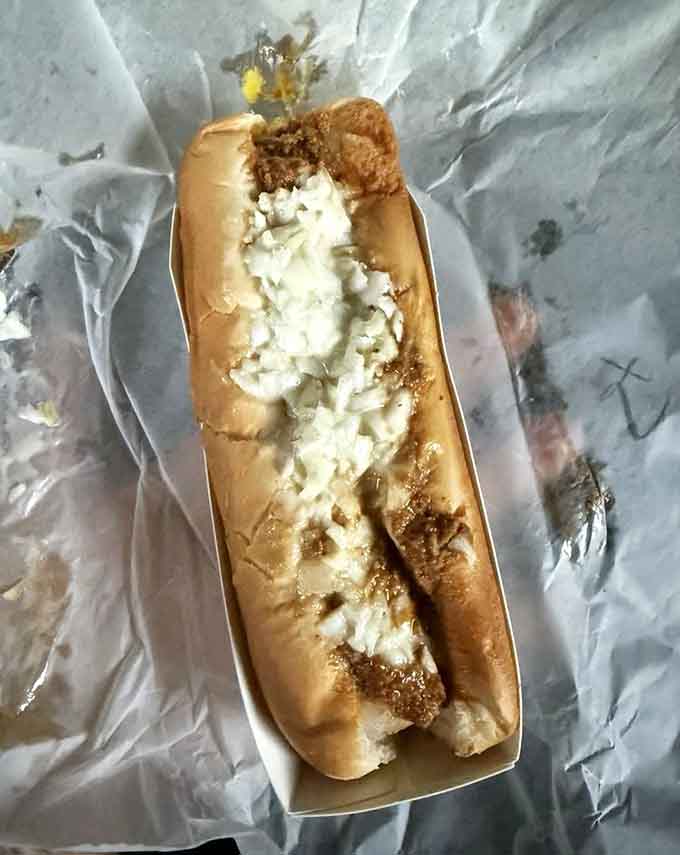 Slaw-topped hot dog perfection, because sometimes North Carolina knows exactly what it's doing with coleslaw.