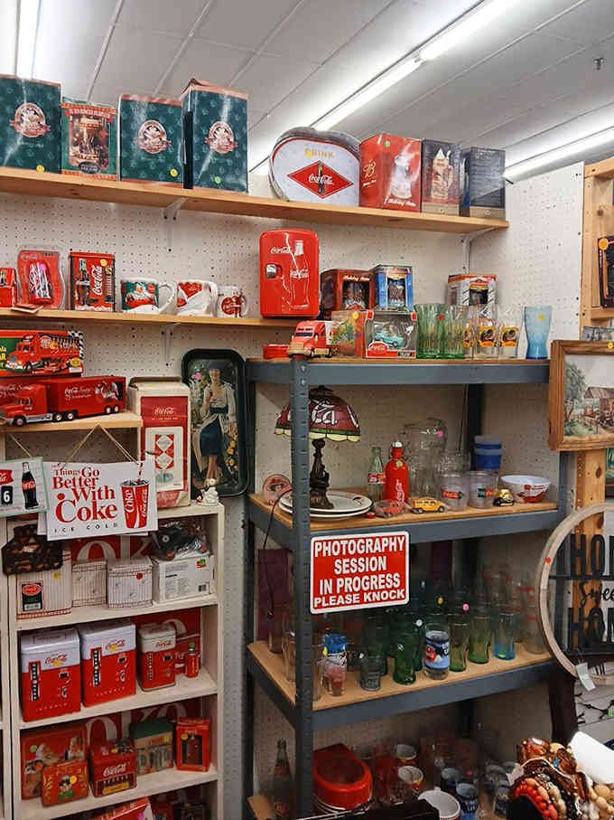 Coca-Cola collectibles glow red and proud, reminding us when advertising was art and nostalgia was just called memories.