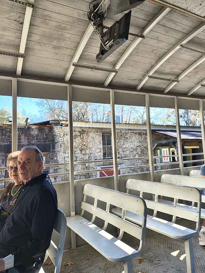 Simple bench seating with a view beats first-class anything when the scenery looks like this outside.