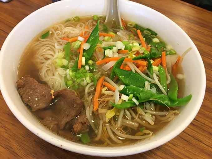 Udon noodles swimming in broth with beef that's tender enough to make you forget you're technically eating vegetables too.