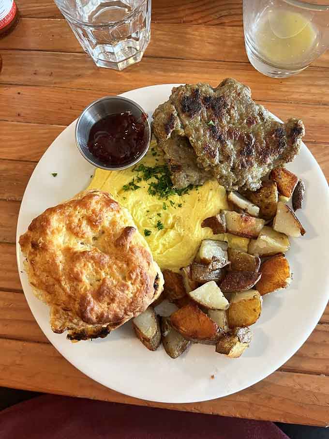 That fluffy biscuit and golden scramble combo looks like it could turn any Monday into a tolerable experience.