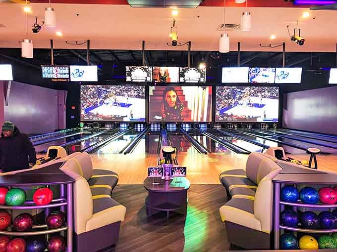 Bowling meets nightclub vibes in this surprisingly sophisticated setup that elevates the whole experience beyond typical lanes.