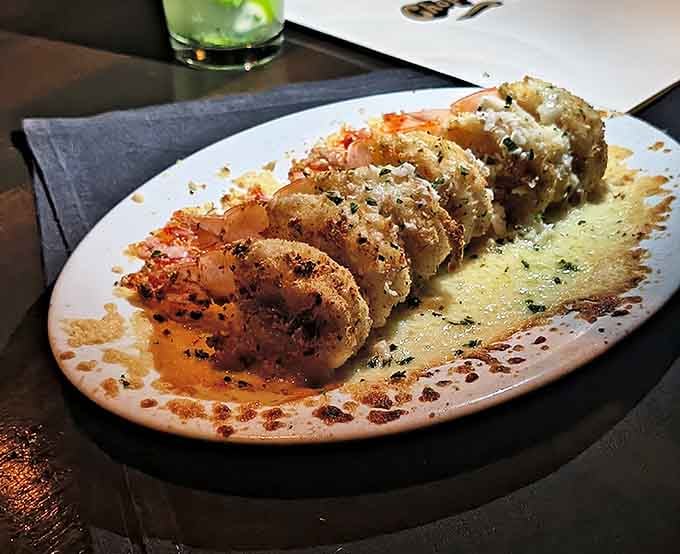Perfectly seasoned shrimp that proves this jazz club takes its kitchen as seriously as its music.