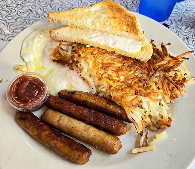 Sausage links, hash browns, and eggs create a breakfast trinity that would make any morning person weep with joy.