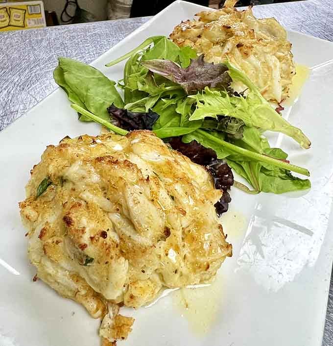 Crab cakes so generously packed with meat, they make you wonder where all the filler went to retire.