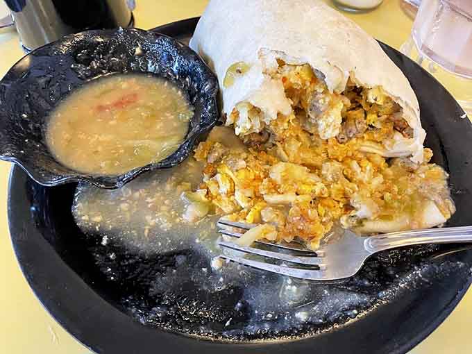 That breakfast burrito is stuffed with enough scrambled eggs and savory goodness to fuel your entire San Luis Valley adventure.