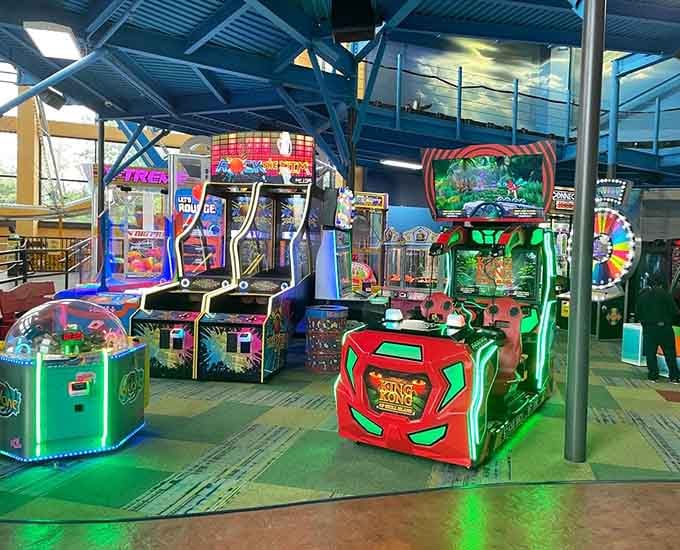 Rows of flashing arcade games create a symphony of beeps and lights that speak directly to your inner child.