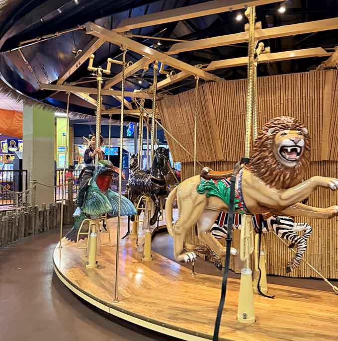 This carousel features safari animals instead of horses, because regular merry-go-rounds are apparently too mainstream for Wisconsin Dells.