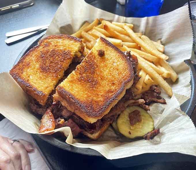 Brisket grilled cheese transforms leftover smokehouse magic into handheld heaven with melted cheese and toasted bread.