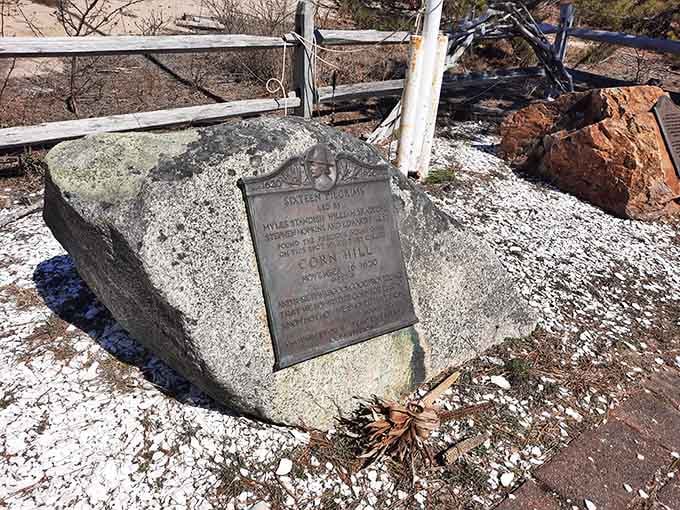 History literally set in stone, marking the spot where the Pilgrims first discovered corn in the New World.
