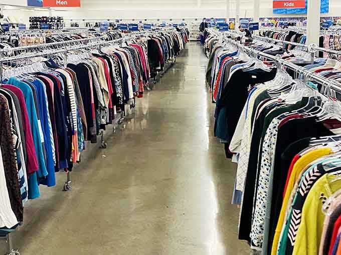 Endless racks of clothing create a colorful maze where your next favorite outfit awaits discovery.