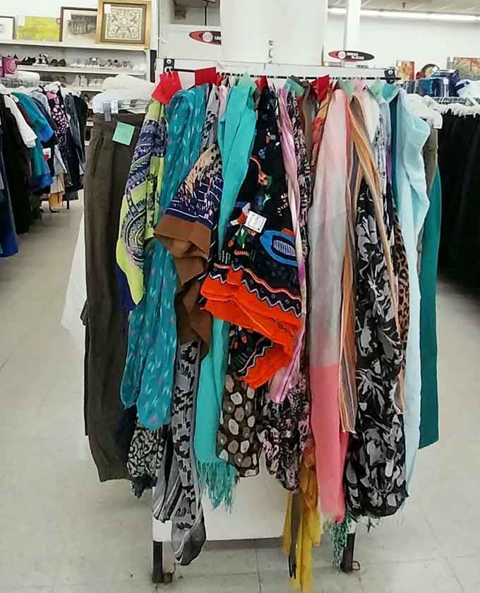 Scarves in every color imaginable, because sometimes your neck deserves more attention than your bank account.