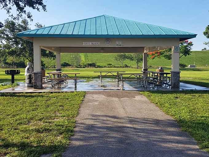 Perfect picnic pavilions frame those impossible green hills, making every family gathering feel like a scene from "The Sound of Music."