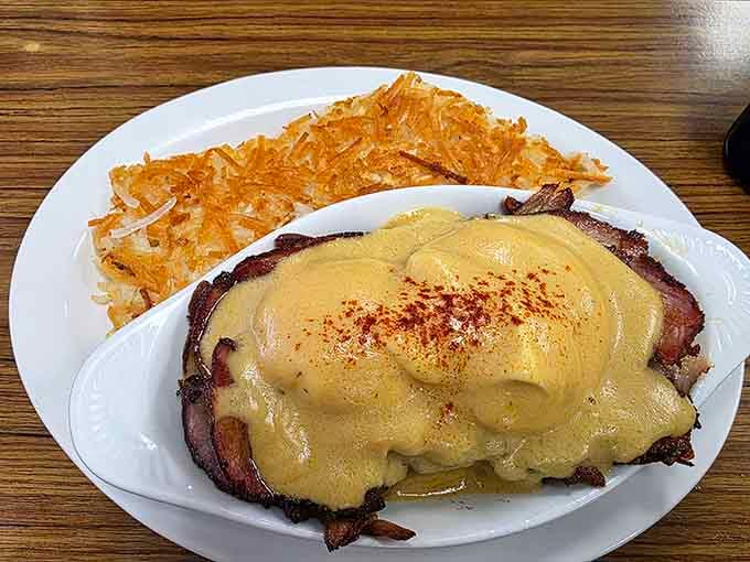 Eggs Benedict gets the royal treatment here, draped in hollandaise that would make Julia Child nod approvingly.