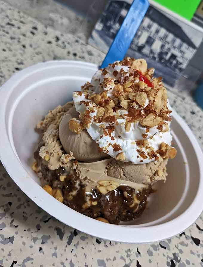 Whipped cream, toffee bits, and hot fudge transform simple ice cream into a masterpiece worth the calories.