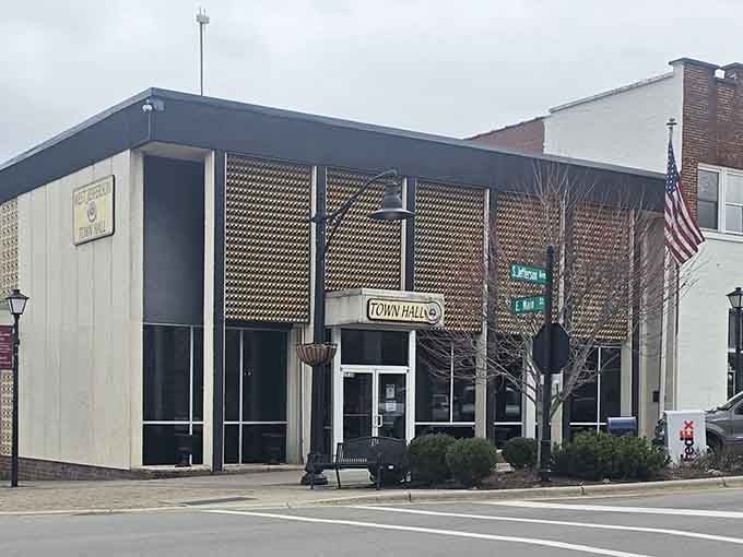 Town Hall's mid-century design stands as a time capsule of when government buildings embraced geometric simplicity.