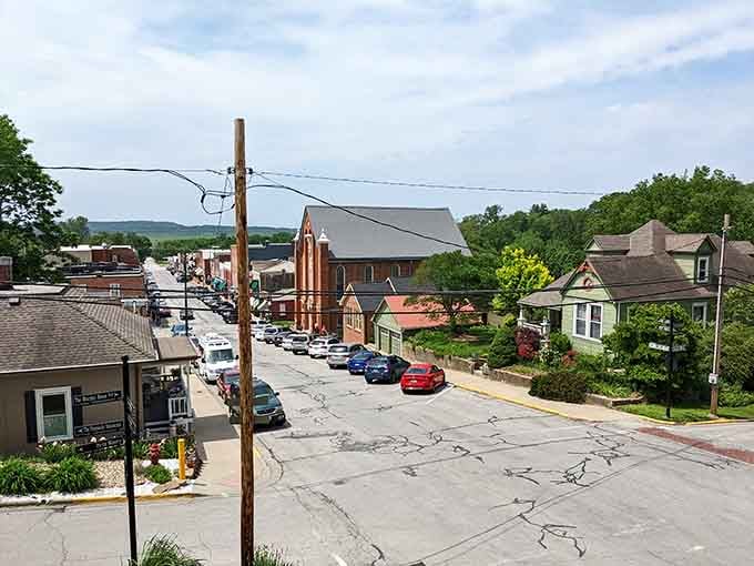 Main Street slopes gently upward, giving you a workout disguised as a leisurely stroll through American history.