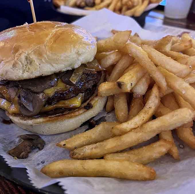 Mushrooms and Swiss cheese elevate this beauty to steakhouse status, minus the stuffy atmosphere and inflated prices you'd find elsewhere.