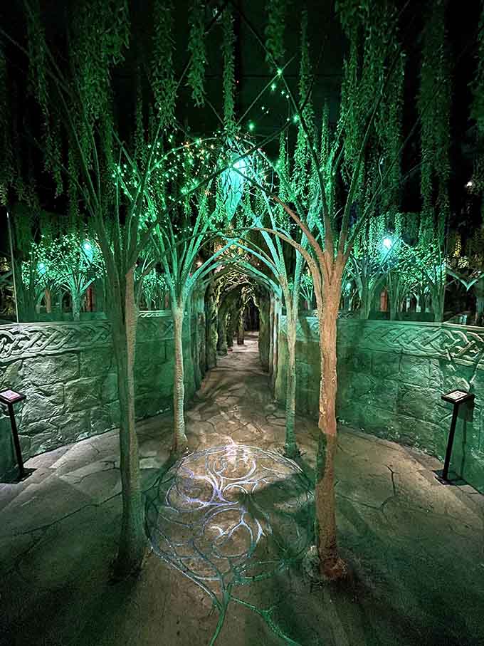 Walking through this glowing tree passage feels like stepping into every fantasy novel you've ever loved at once.