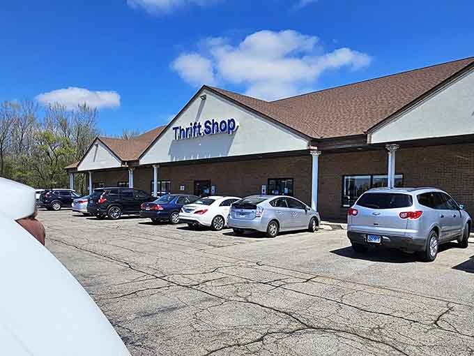 The packed parking lot tells you everything about what awaits inside this popular community gathering spot for deals.