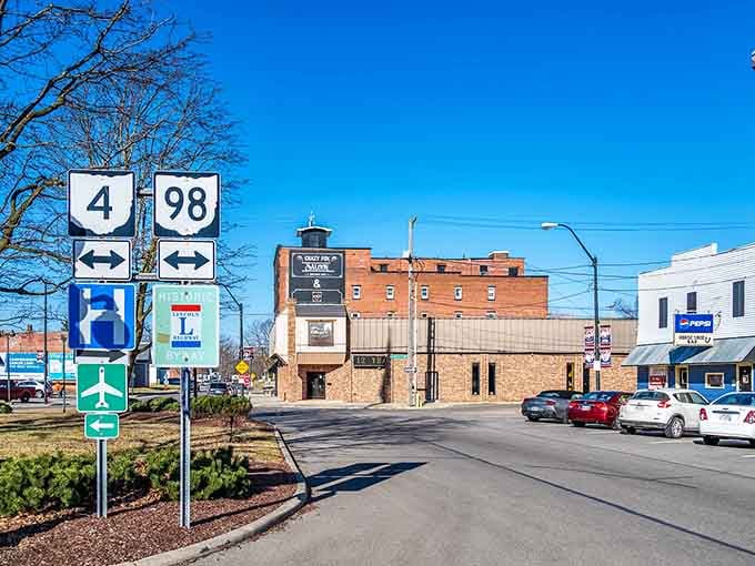 Where Routes 4 and 98 meet, small-town charm begins with brick buildings and blue skies overhead.