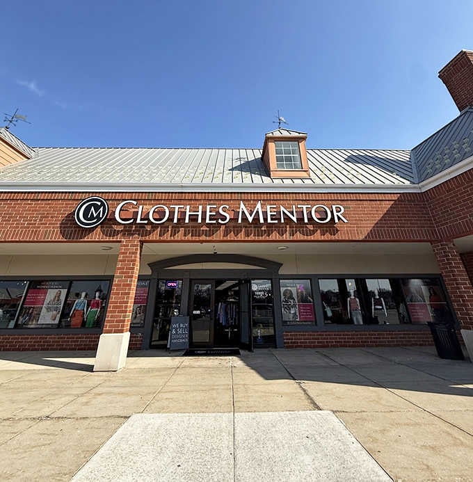 Brick facade and modern signage blend beautifully, creating an upscale resale destination that feels more boutique than thrift.