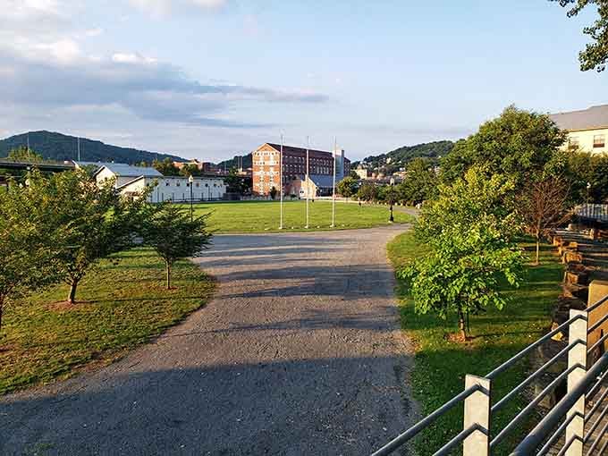 Golden hour bathes the historic buildings in warm light, turning an ordinary evening into something worthy of a postcard.