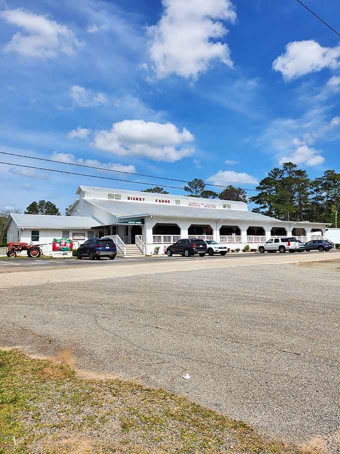Classic white building with arched windows &ndash; this farm stand has been drawing crowds for generations now.