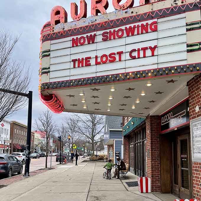That vintage Aurora Theatre marquee brings back memories of when going to the movies was an event.