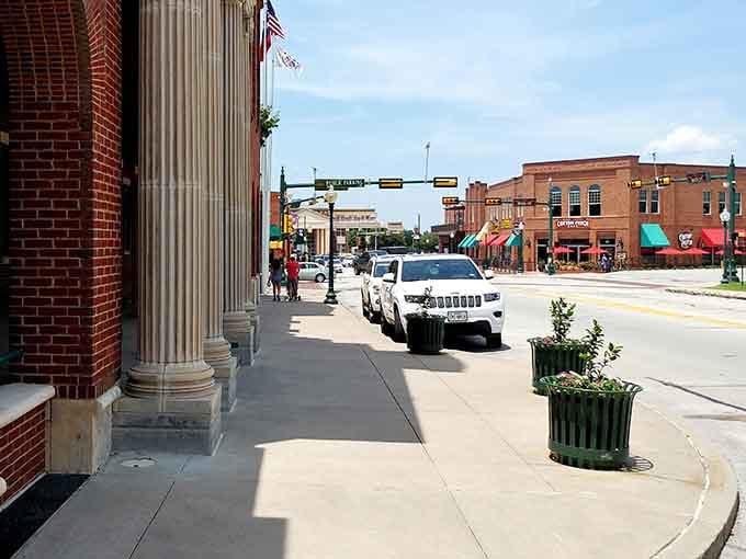 Classic columns and clean sidewalks invite leisurely strolls through a downtown that values its heritage and visitors.
