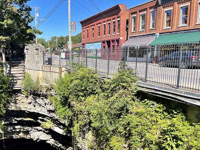 Downtown Horse Cave features beautiful historic brick buildings along a charming creek, blending natural beauty with small-town architectural character perfectly.