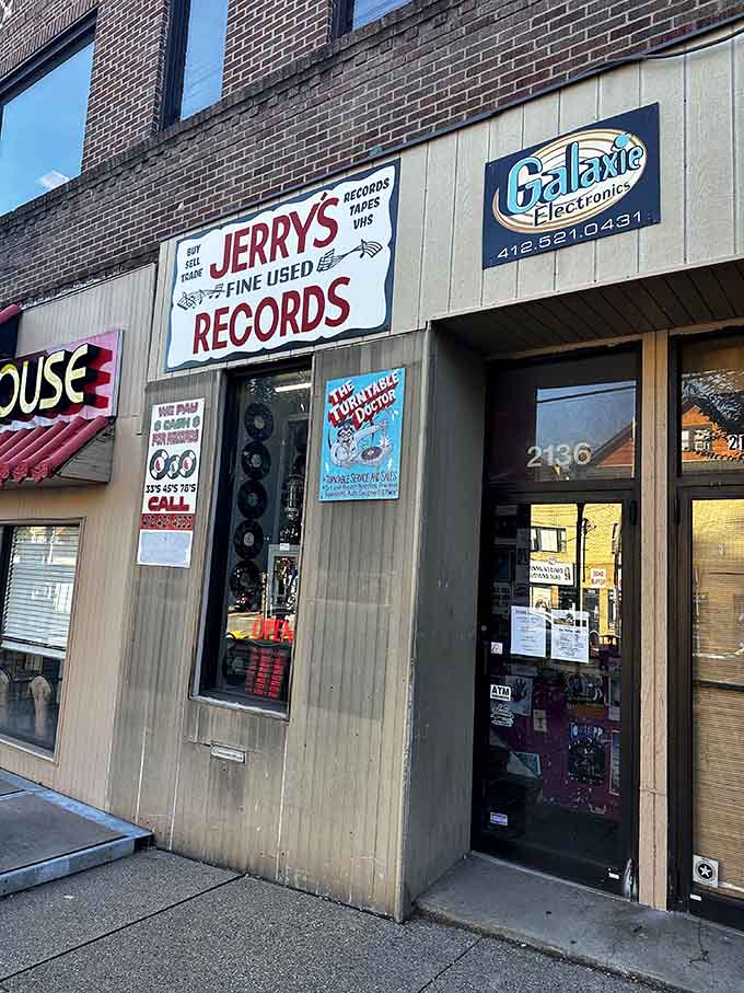 Jerry's no-nonsense signage promises exactly what vinyl lovers crave: fine used records worth the hunt.