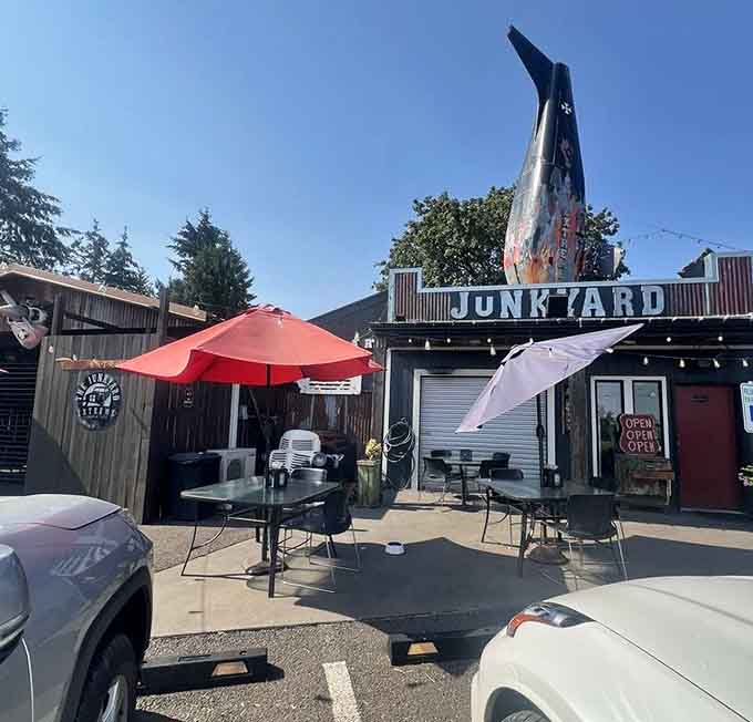 That towering airplane tail reaches skyward like a delicious beacon visible from miles down the highway.