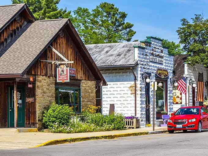 Rustic wooden structures cluster together, proving that simple architecture ages better than fancy new construction ever will.