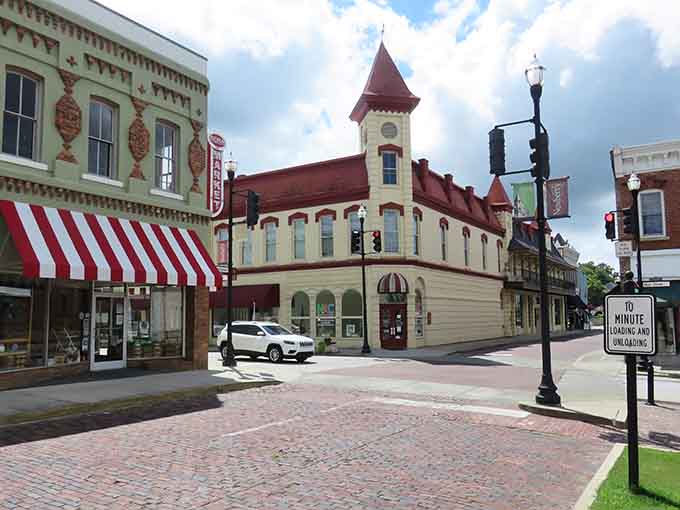 Newberry's opera house facade reminds you that small towns once hosted culture that rivaled any big city's offerings.