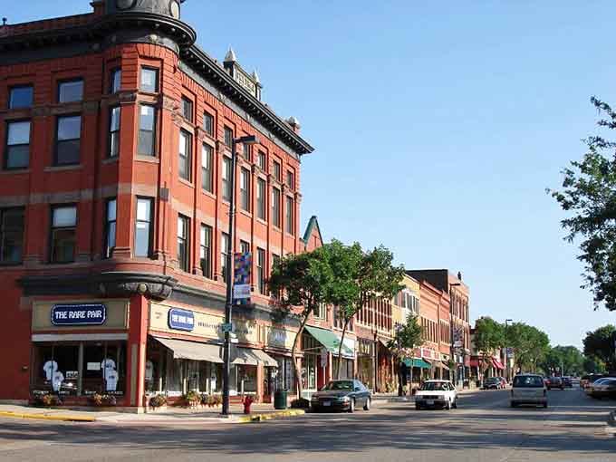 Tree-lined streets and classic storefronts create the perfect setting for an afternoon of leisurely small-town exploration.