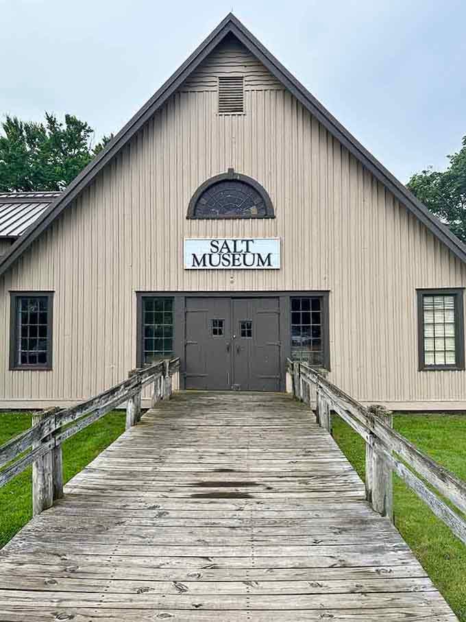 A weathered boardwalk leads to this barn-style building where salt's surprisingly dramatic history comes to life through fascinating exhibits.