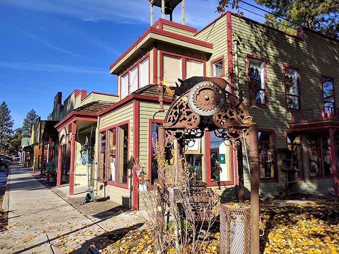 That oversized cuckoo clock adds whimsical charm to Sisters' Wild West-themed downtown streetscape.