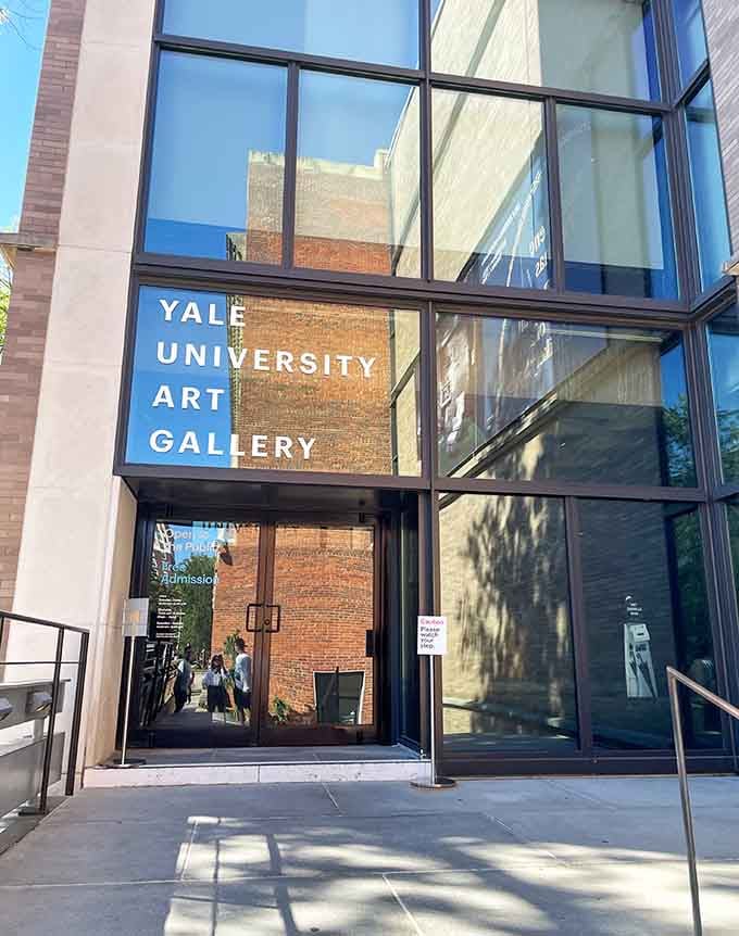 The gallery's modern glass entrance invites art lovers into a world-class collection that's completely free.