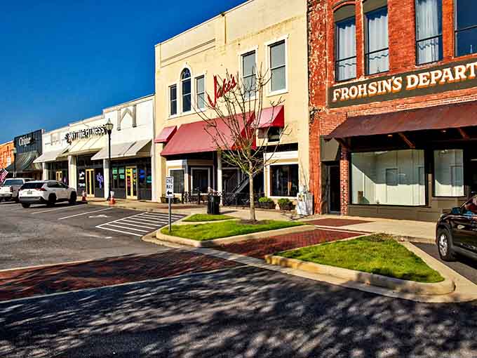 Fresh brick sidewalks and restored storefronts show a town that honors its past while building toward the future.