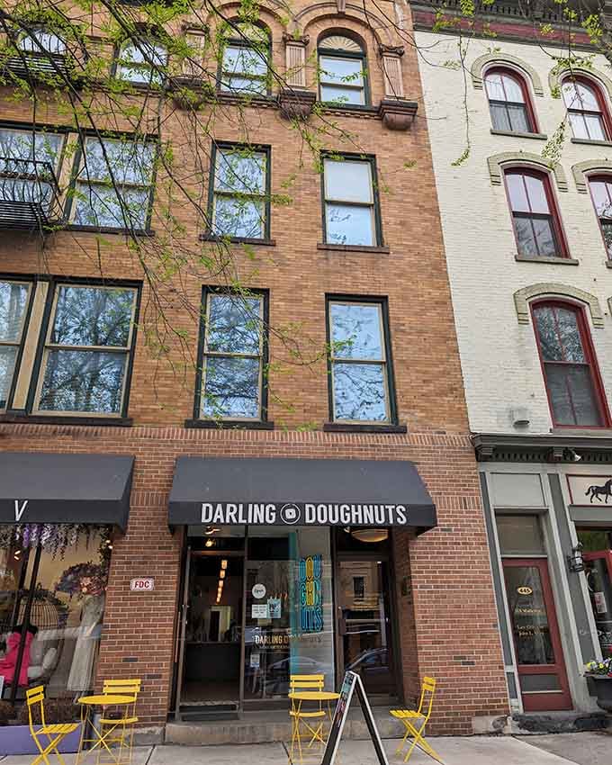 Nestled among historic buildings, this spot brings fresh energy to the neighborhood with every batch of warm doughnuts made.