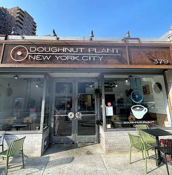 The sleek glass entrance and contemporary design show this isn't your grandfather's donut shop, but he'd love it anyway.