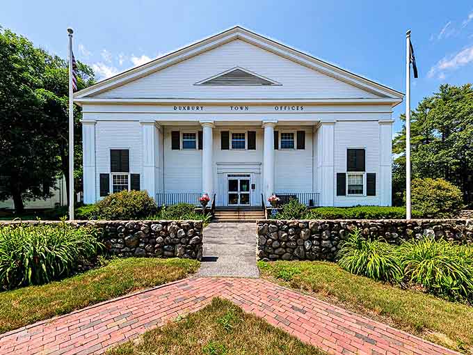 This pristine white building stands like a wedding cake nobody wants to cut, perfectly preserved and proud.